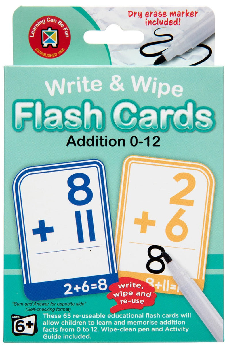 Write & Wipe Flash Cards | Addition 0-12 | STEAM Kids